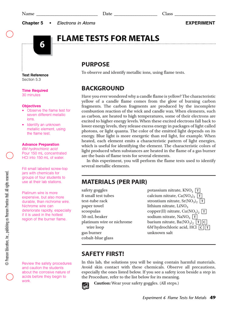 Flame Test Experiment | PDF