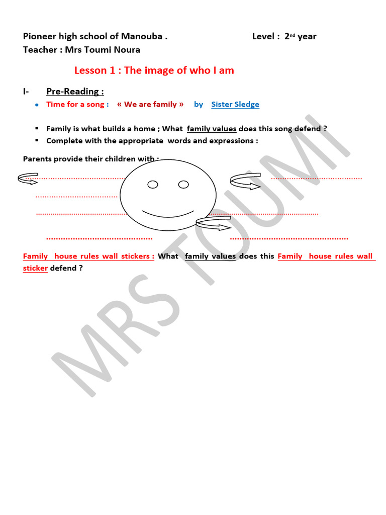 Mrs Toumi: Lesson 1: The Image of Who I Am | PDF