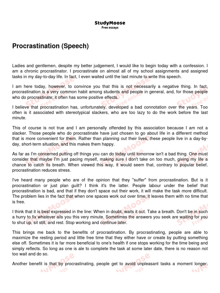 Procrastination (Speech) | PDF