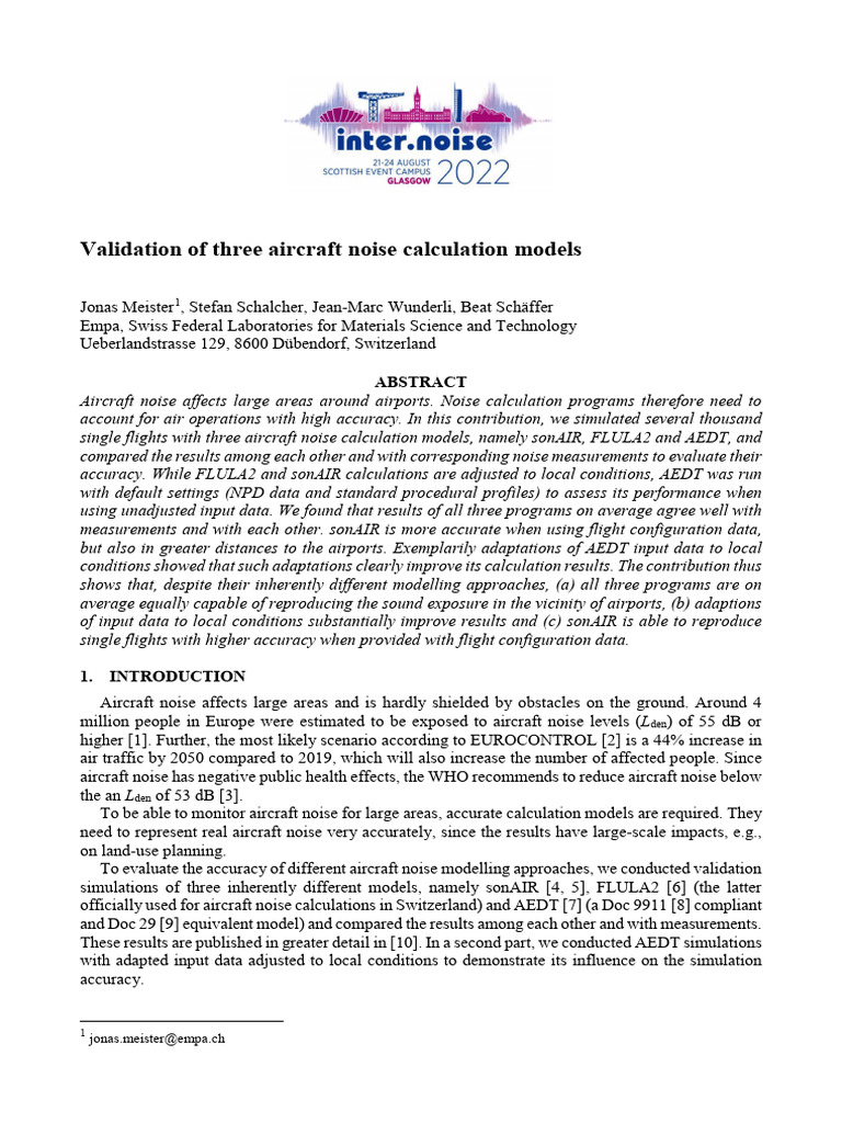 Validation of Three Aircraft Noise Calculation Models | PDF | Computers | Technology & Engineering