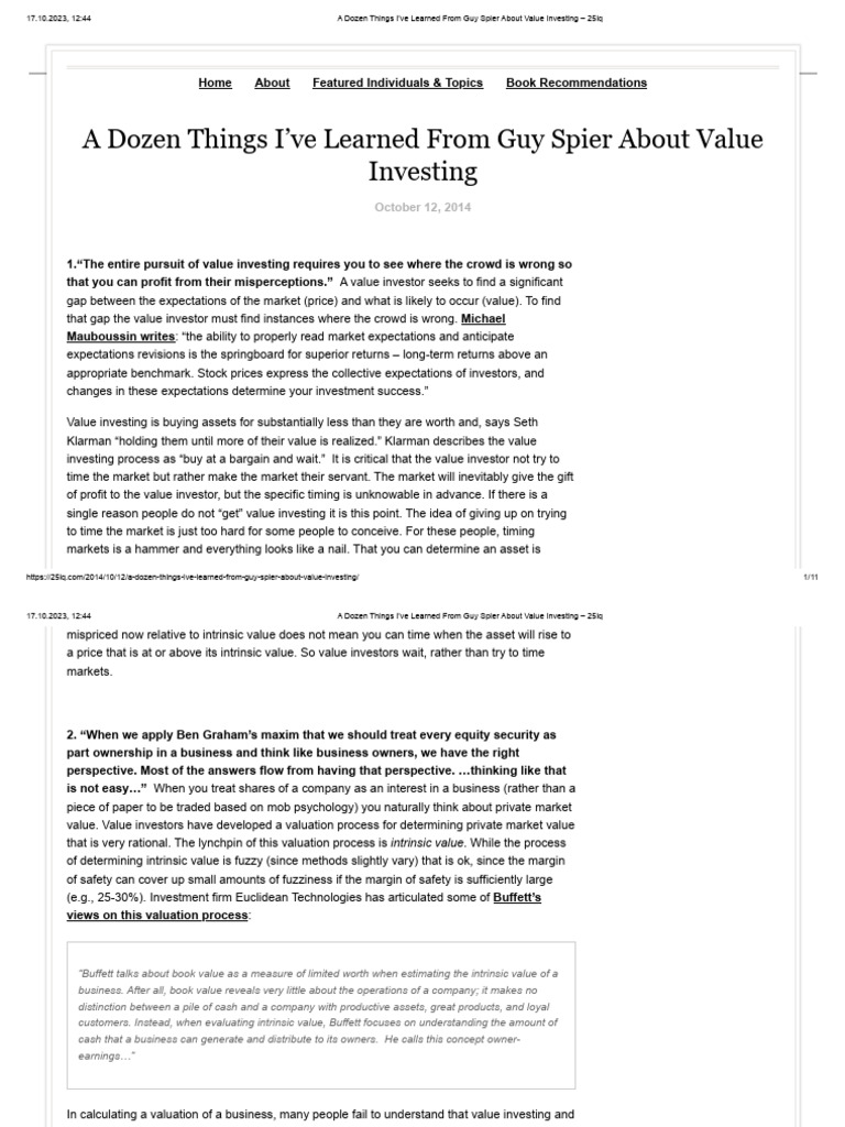 Lessons from Guy Spier on Value Investing | PDF | Business | Finance ...