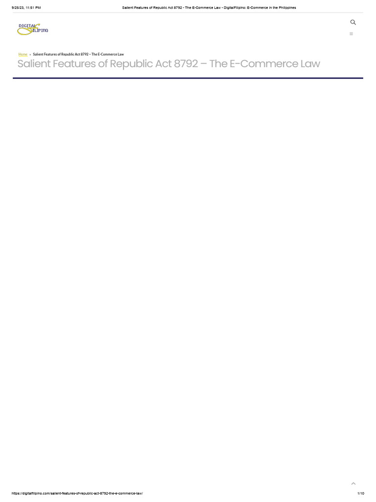 Key Points of E-Commerce Law RA 8792 | PDF