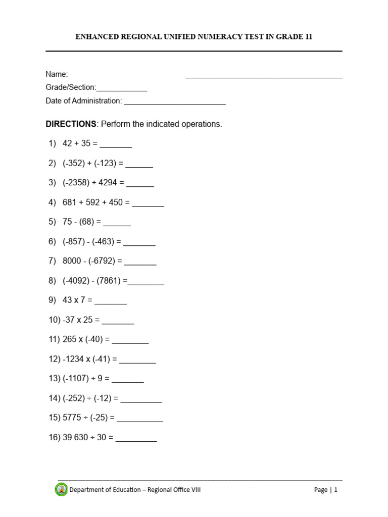 GRADE11 Final ERUNT Pretest | PDF