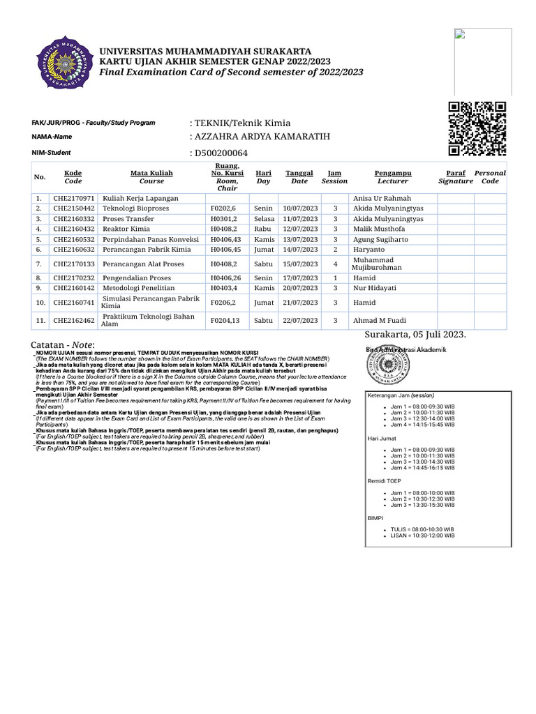 Final Examination Card of Second Semester of 2022/2023 | PDF