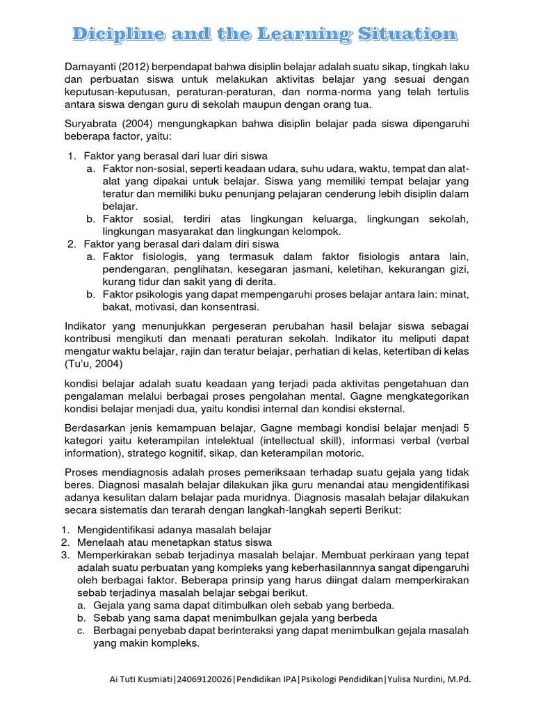 Dicipline and The Learning Situation | PDF