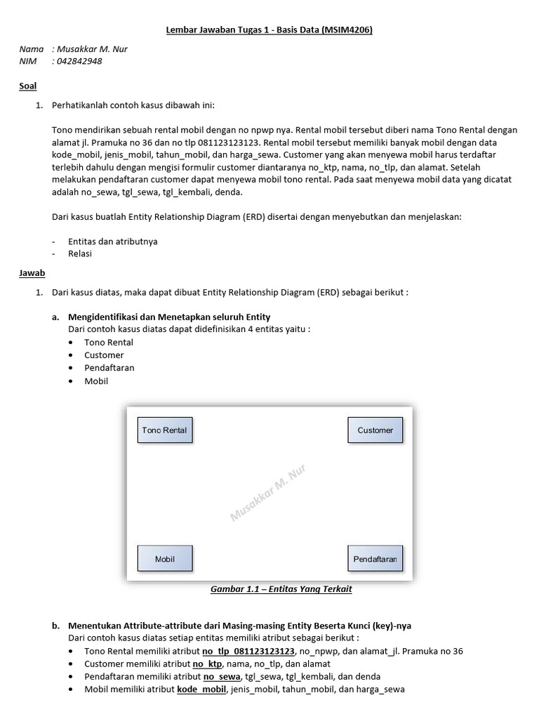 Lembar Jawaban Tugas 1 - Basis Data (MSIM4206) | PDF