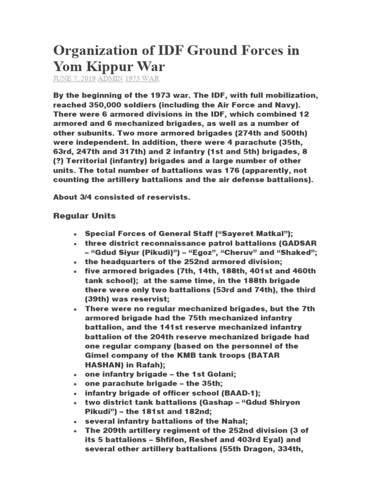 Organization of IDF Ground Forces in Yom Kippur War | PDF