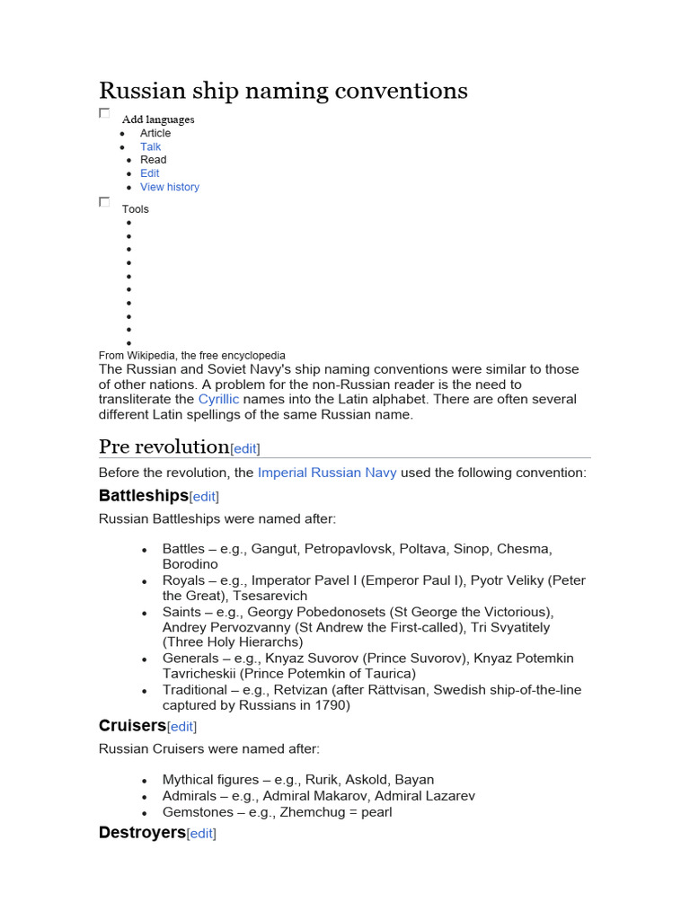 Russian Ship Naming Conventions | PDF | Ships | Naval Warfare
