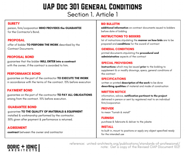 UAP DOC 301 General Conditions Section 1 Article 1 | PDF