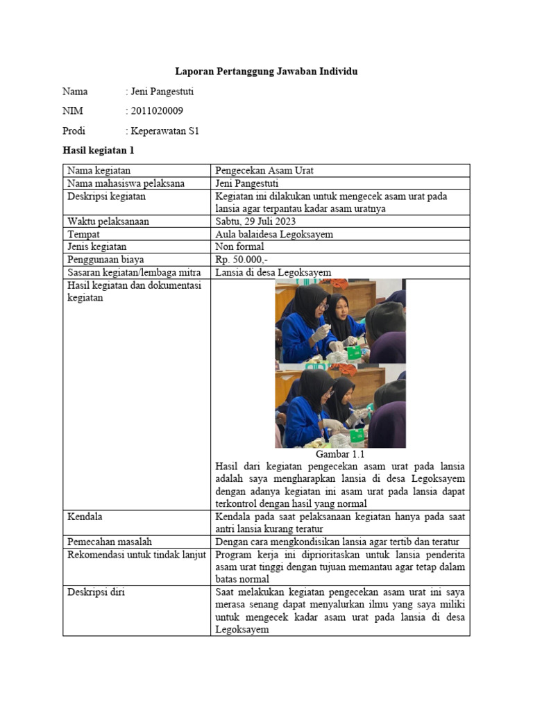 Laporan Proker Individu (Jeni Pangestuti) | PDF
