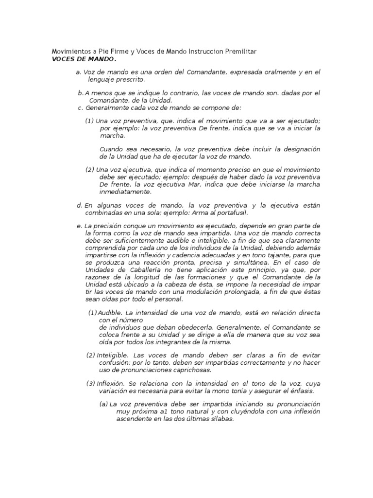 Voces de Mando en Instrucción Premilitar | PDF | Pie | Mano