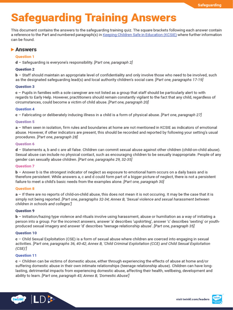 Safeguarding Training Answers | PDF | Domestic Violence | Violence