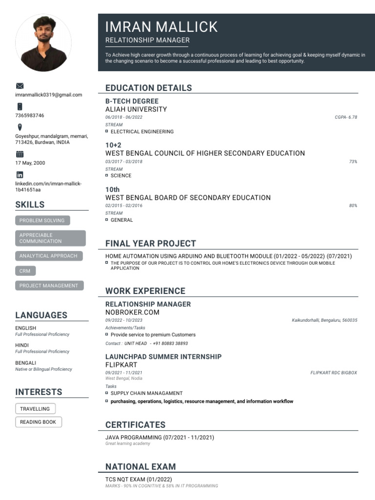 Imran's Resume | PDF | Cognition | Cognitive Science