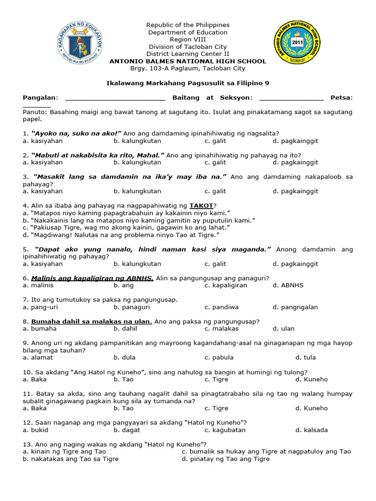 2nd Grading Filipino 9 | PDF