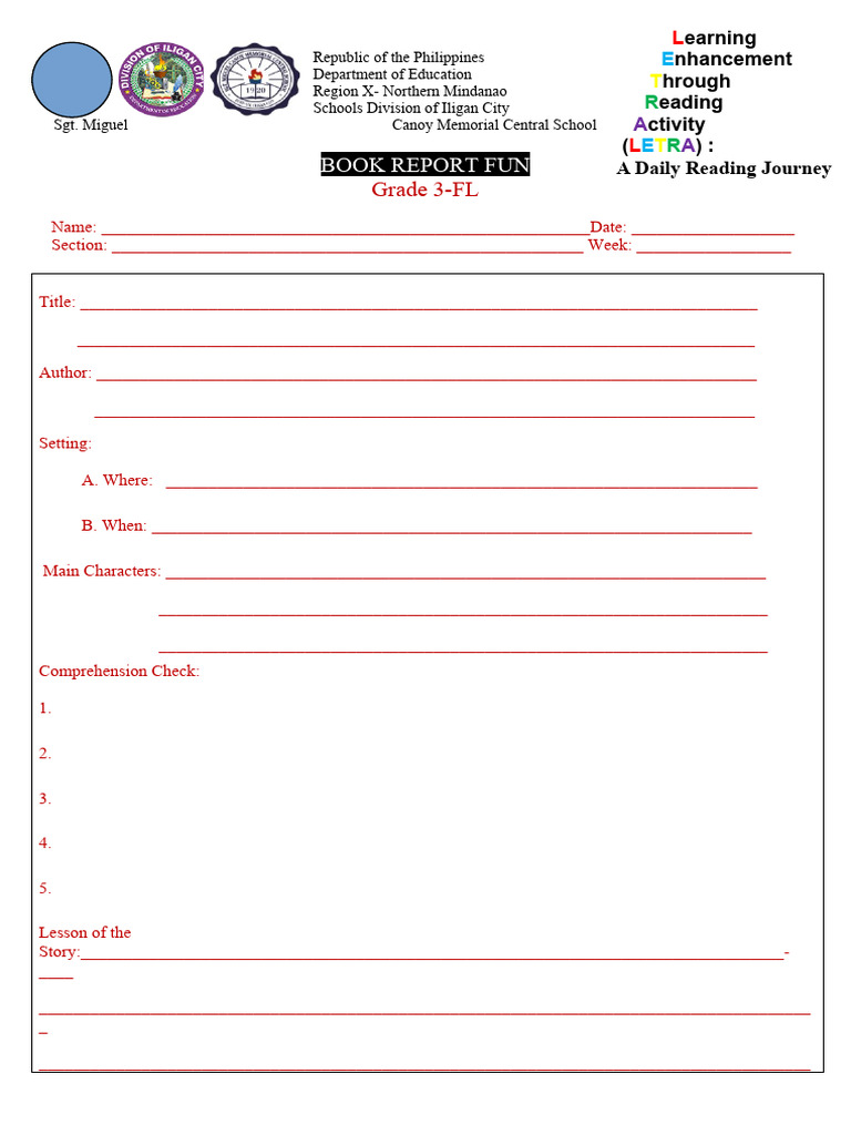 Book Report Fun Template Grade 3 FL | PDF