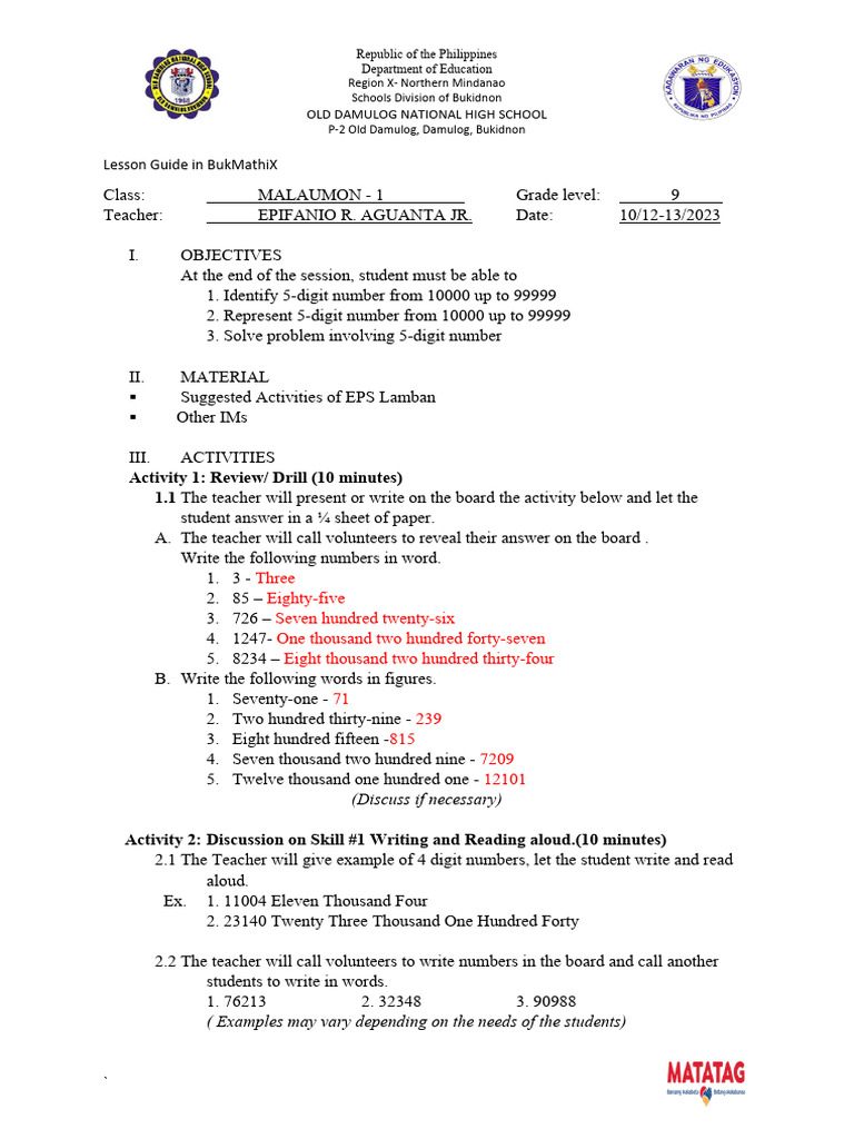 BukMathiX Lesson Guide1 | PDF