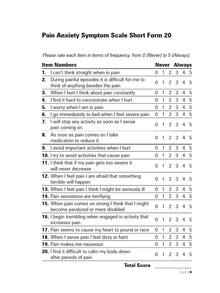 Pain Anxiety Symptom Scale (PASS-20) | PDF