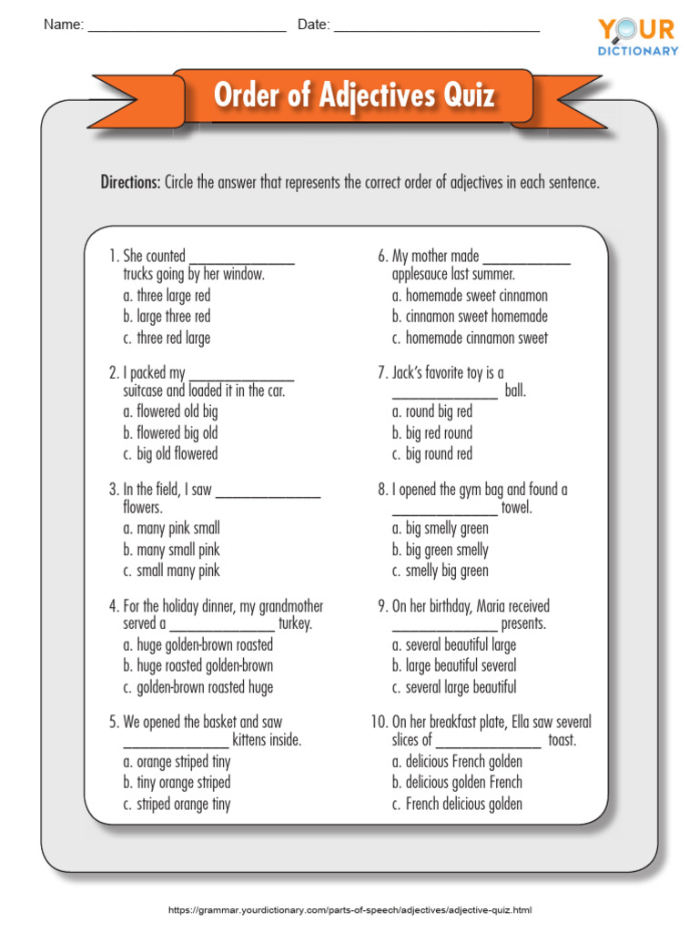 Order Adjectives Quiz | PDF