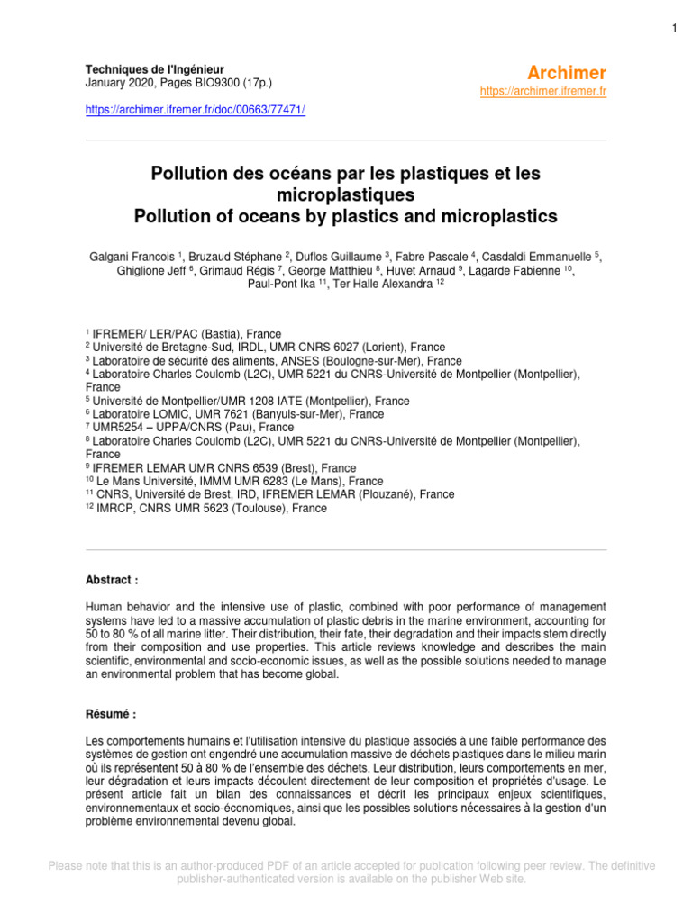 Pollution Des Océans Par Les Plastiques Et Les Microplastiques | PDF ...