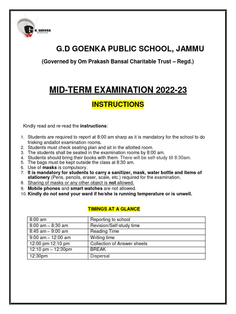 Instructions For Exams 2021-22 | PDF