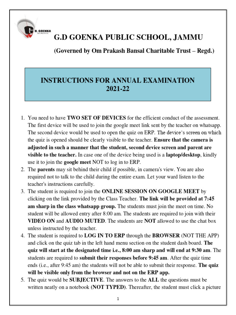 Annual Exam Instructions for Students | PDF | Image Scanner | Computing