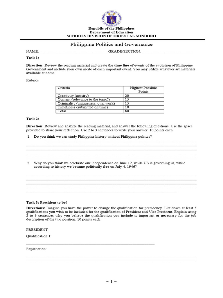 Pol - Gov 2023 2024 Worksheet | PDF