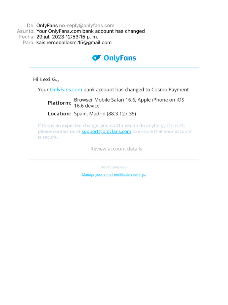 Your OnlyFans - Com Bank Account Has Changed | PDF