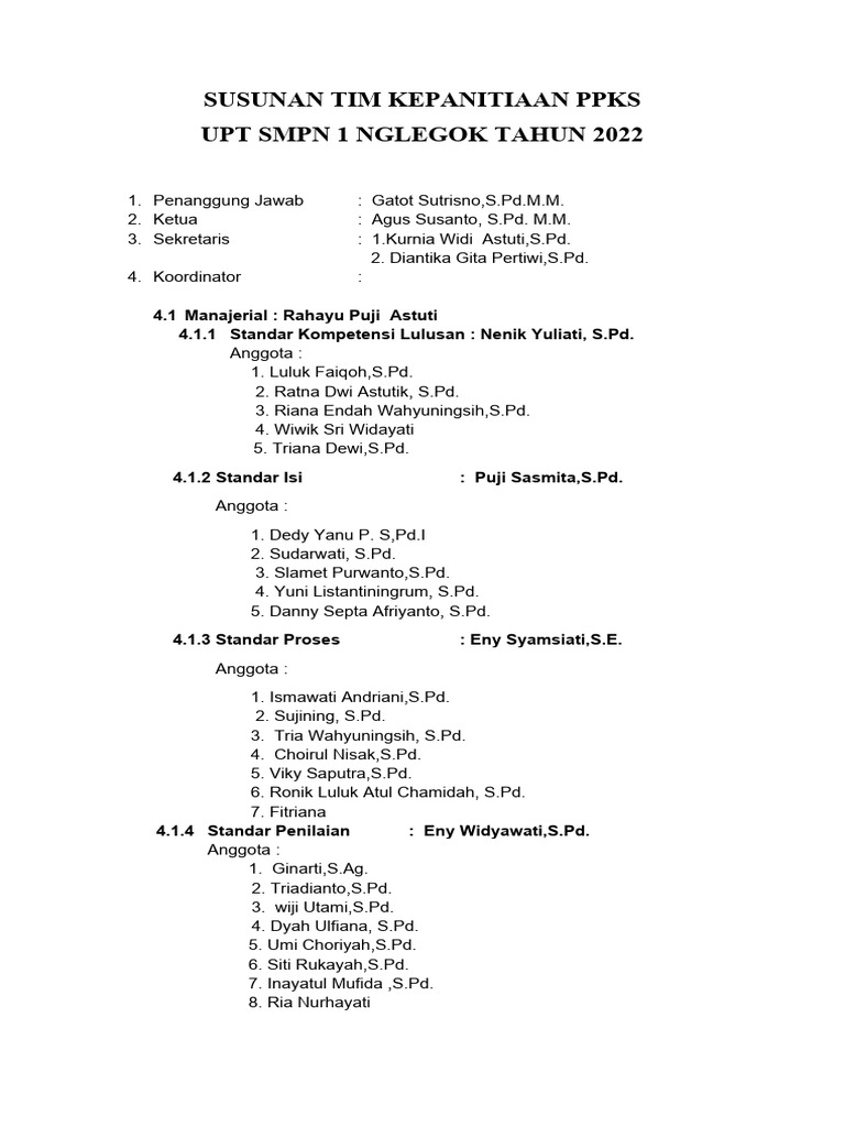 Susunan Tim Kepanitiaan Ppks | PDF | Gaya Hidup