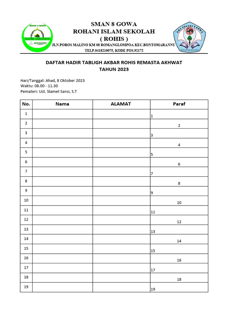 Registrasi Daftar Hadir Kegiatan | PDF