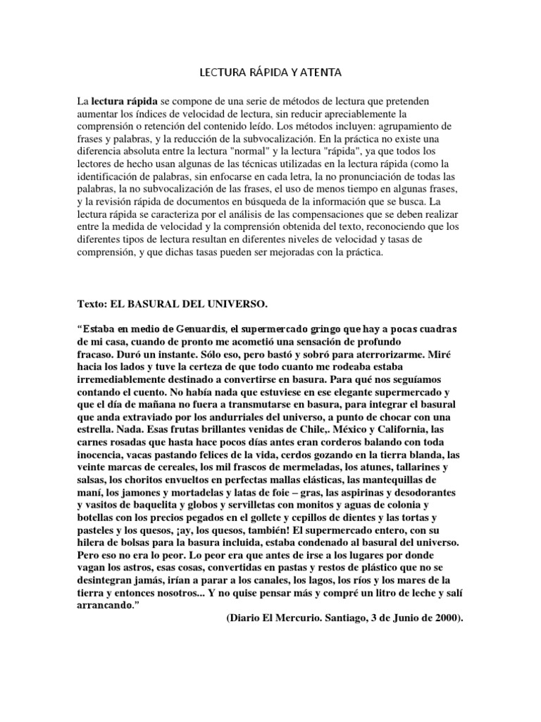 Lectura Atenta y Rápida: Ejemplos y Métodos | PDF | Lectura veloz ...