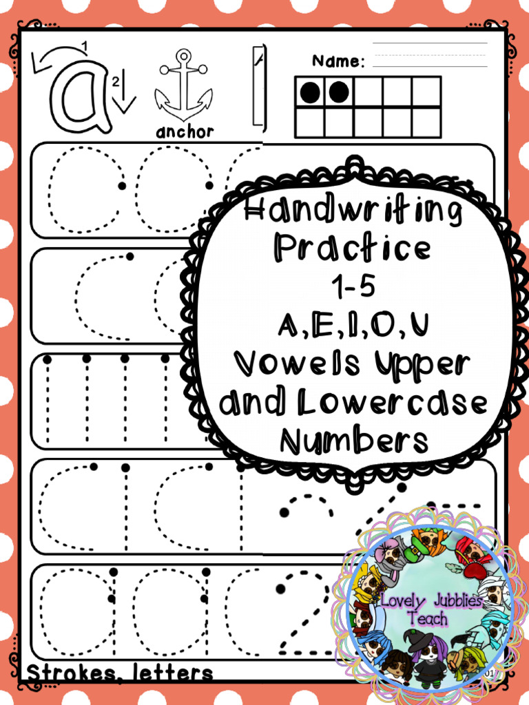 Handwriting Practice 1-5 A, E, I, O, U Vowels Upper and Lowercase ...