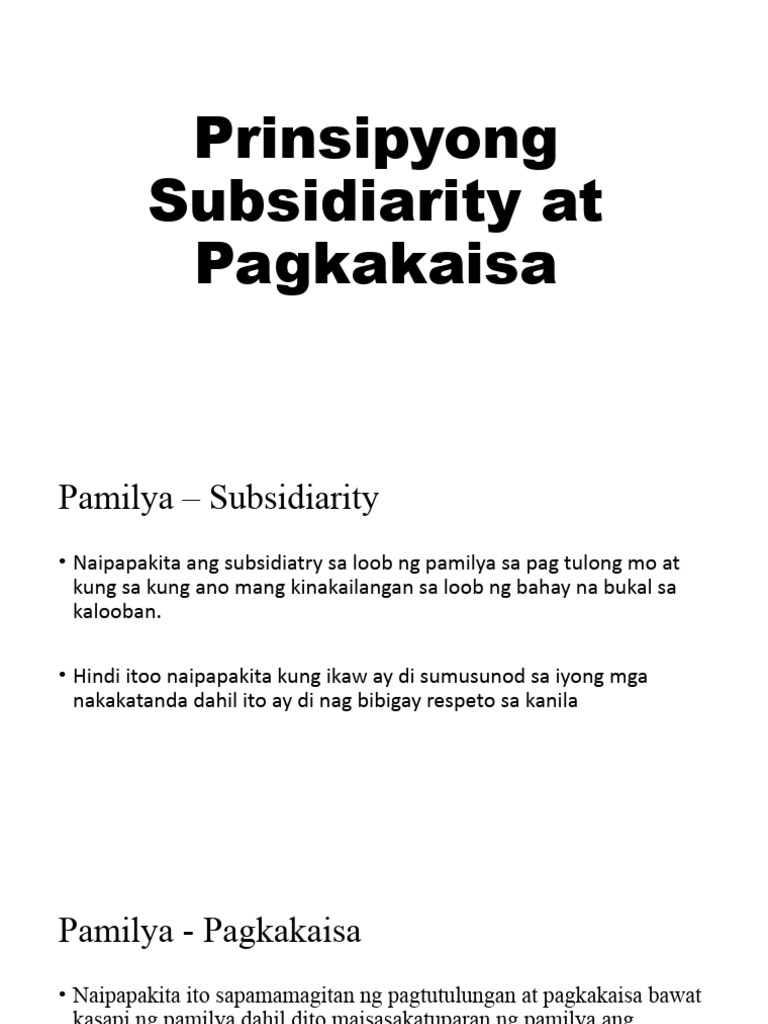 Prinsipyong Subsidiarity at Pagkakaisa | PDF