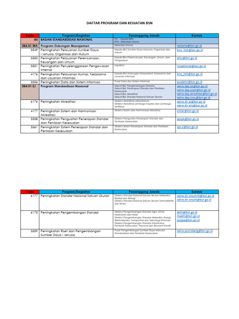 Penanggung Jawab Program Dan Kegiatan BSN 2022 | PDF