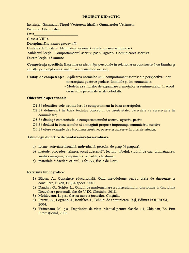 Proiect Final Asertivitatea | PDF
