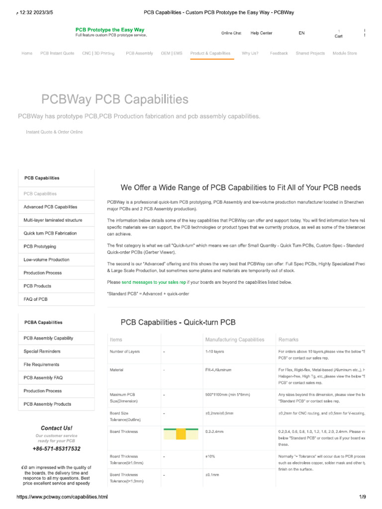 PCB Capabilities - Custom PCB Prototype The Easy Way - PCBWay | PDF