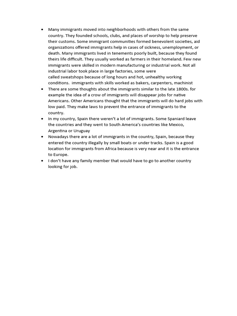 Immigration in the Late 1800s | PDF