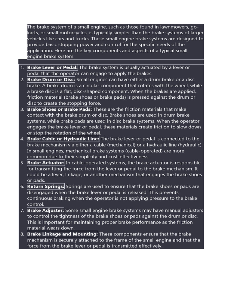 The Brake System of A Small Engine | PDF | Brake | Vehicles
