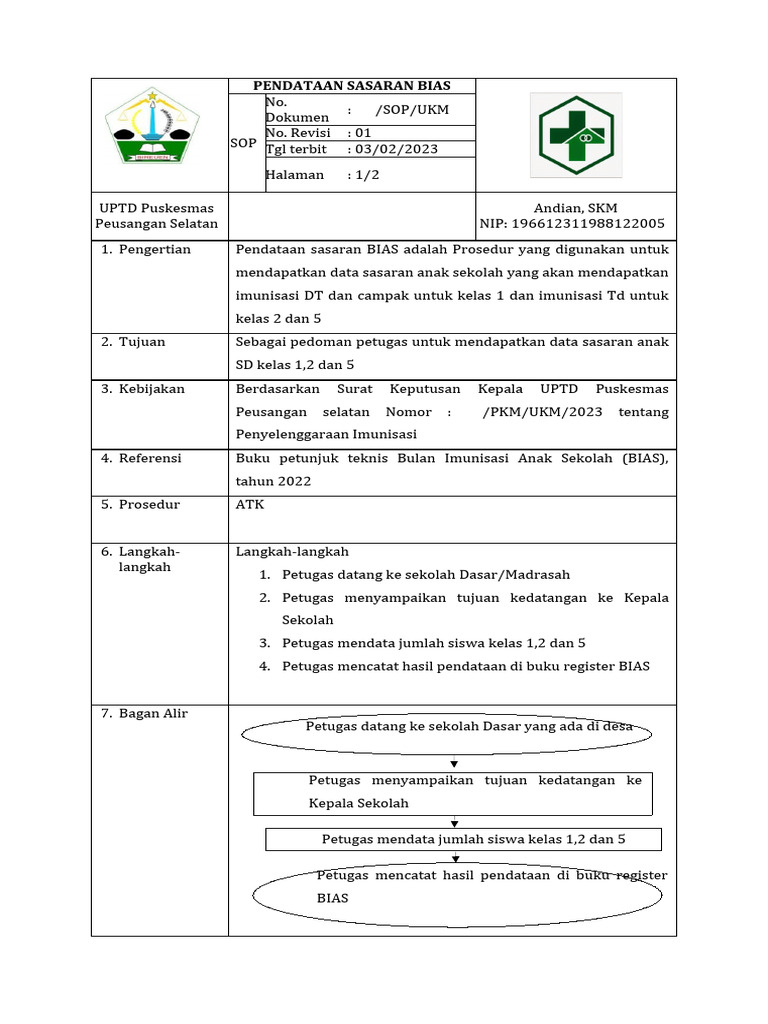 Sop PENDATAAN BIAS | PDF