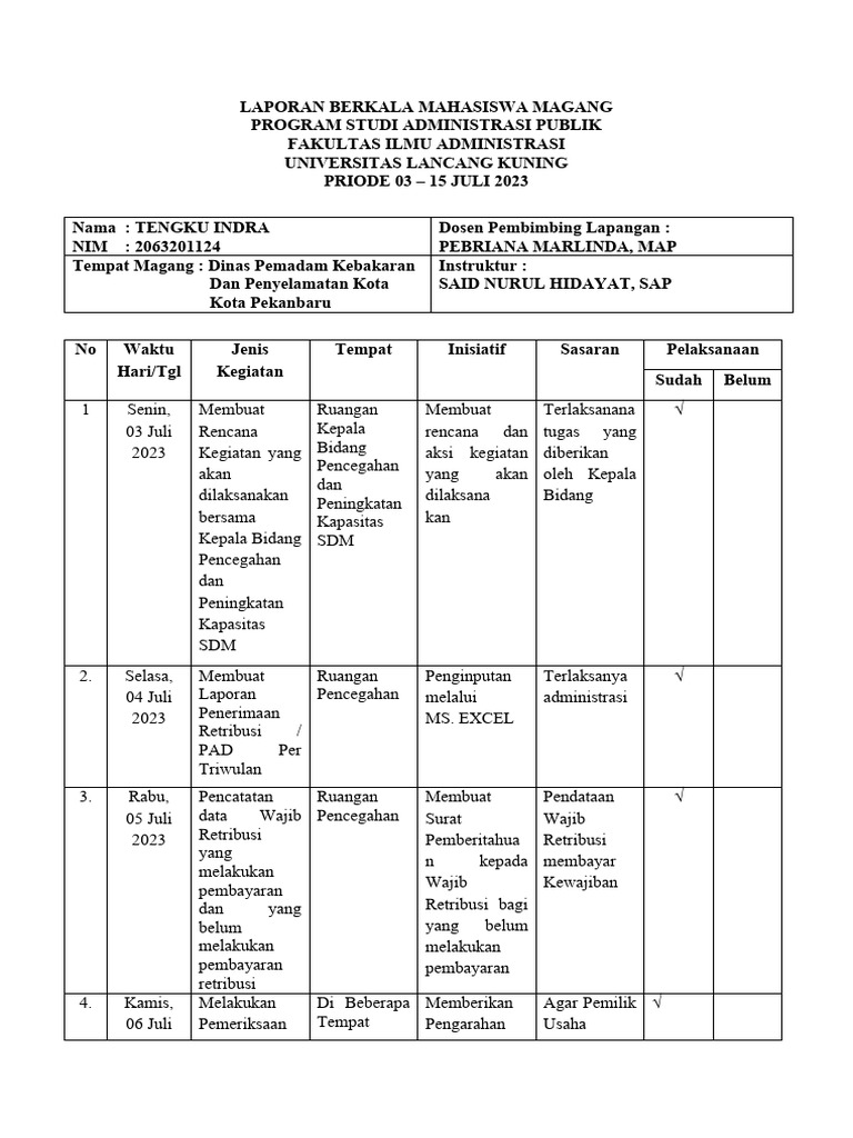 Tengku Indra Laporan Berkala Mahasiswa Magang 3-15 Juli 2023 | PDF