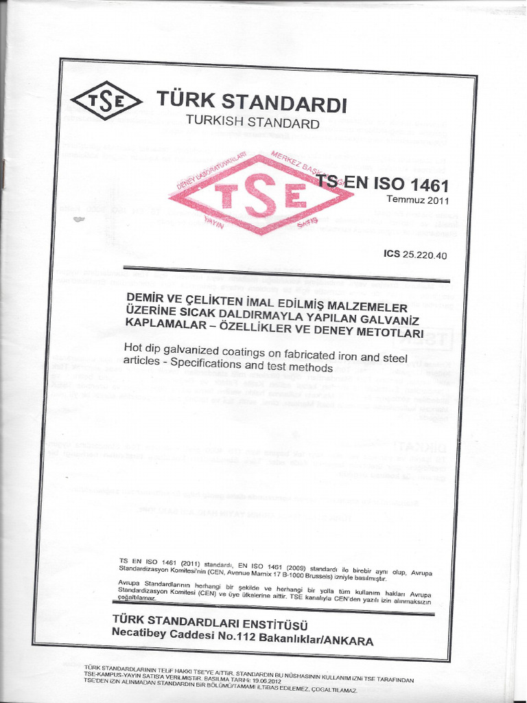 TS en Iso 1461 (2011) | PDF