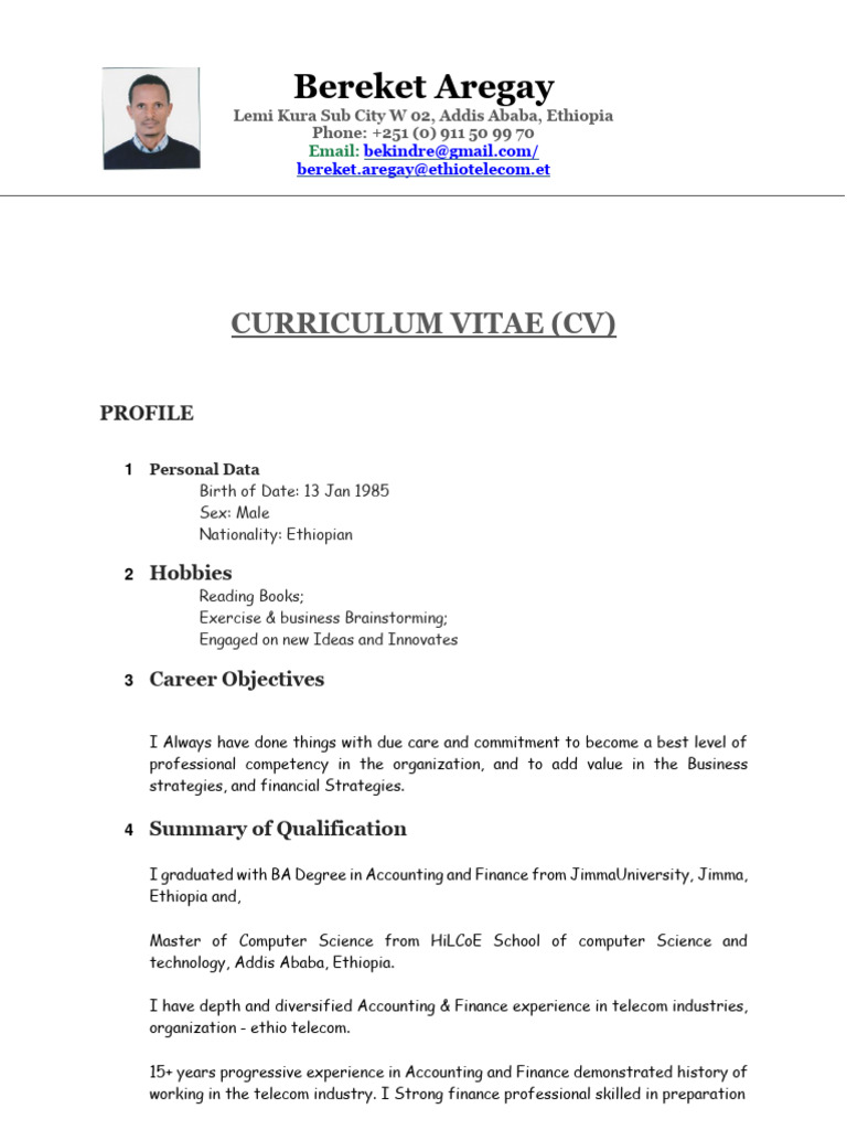 Bereket Aregay: Curriculum Vitae (CV) | PDF