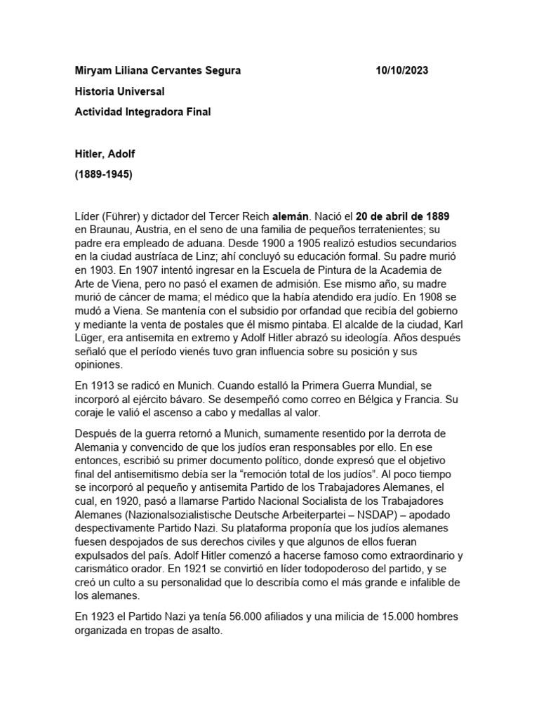 Biografía de Adolf Hitler: Ascenso y Caída | PDF | Alemania nazi ...
