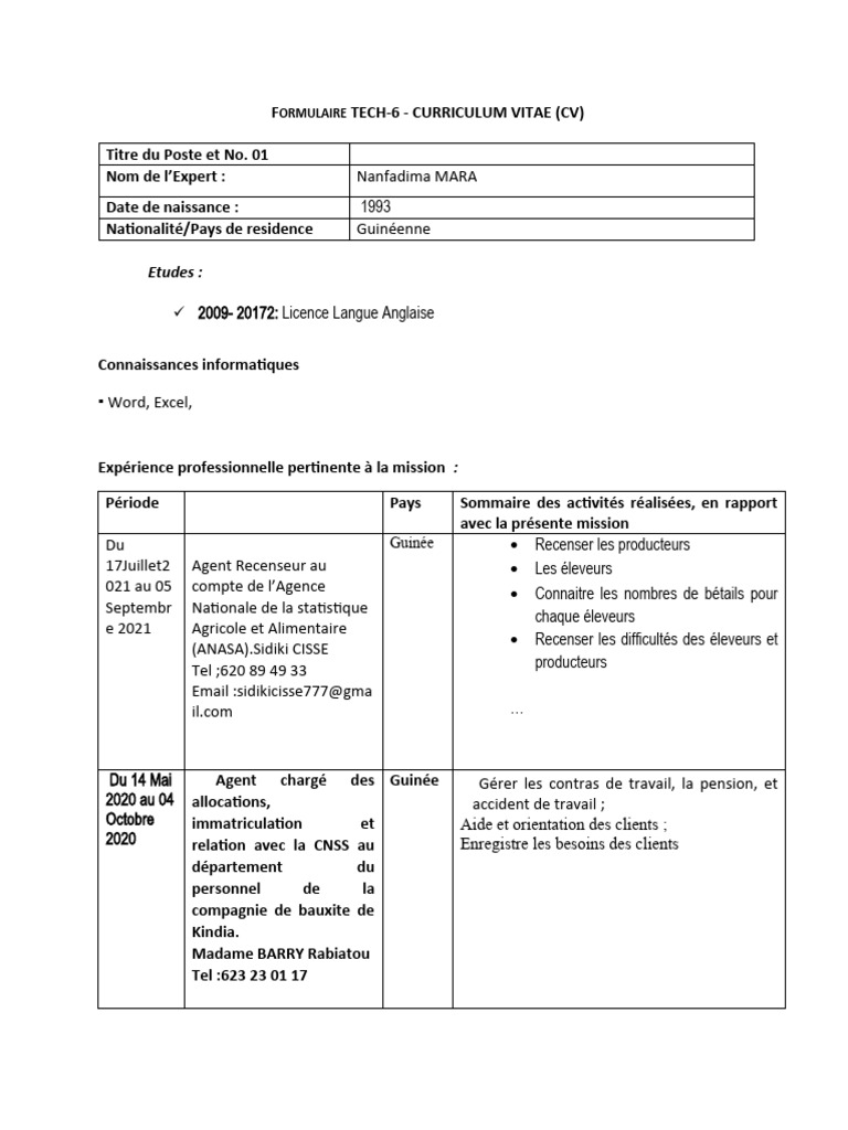 Formulaire TECH MARA | PDF