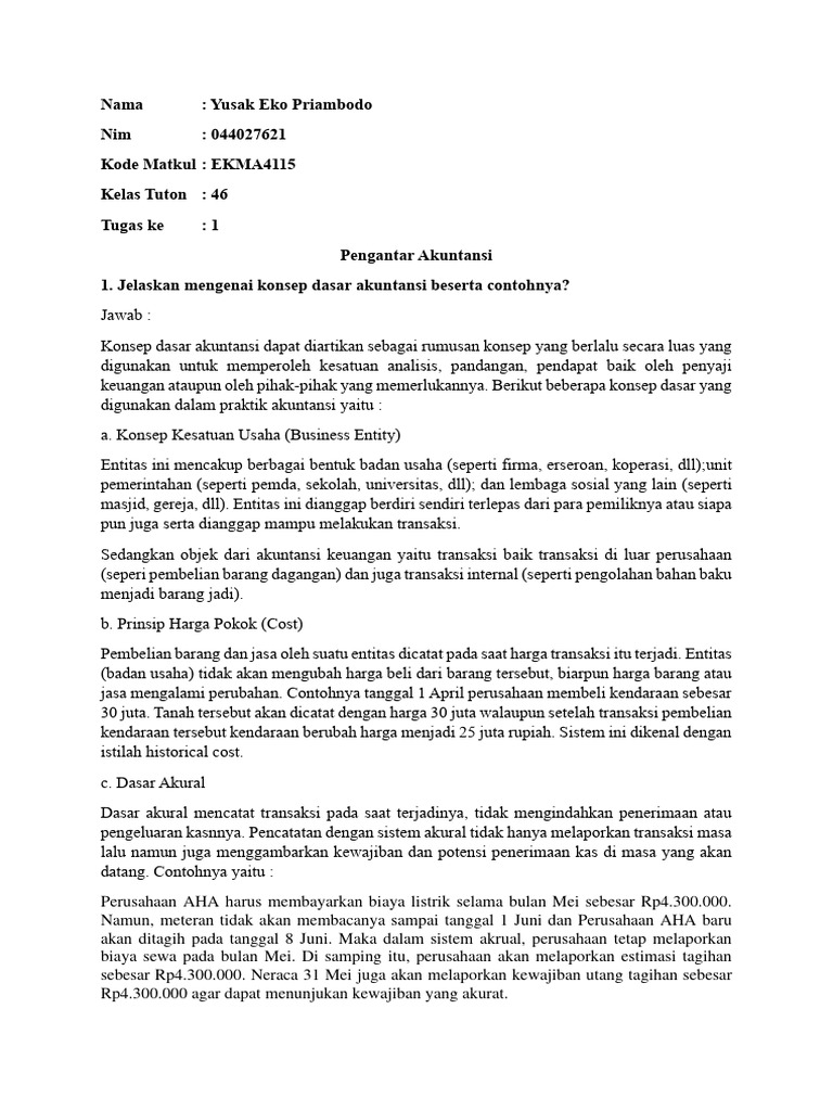 Tugas 1 Pengantar Akuntansi | PDF
