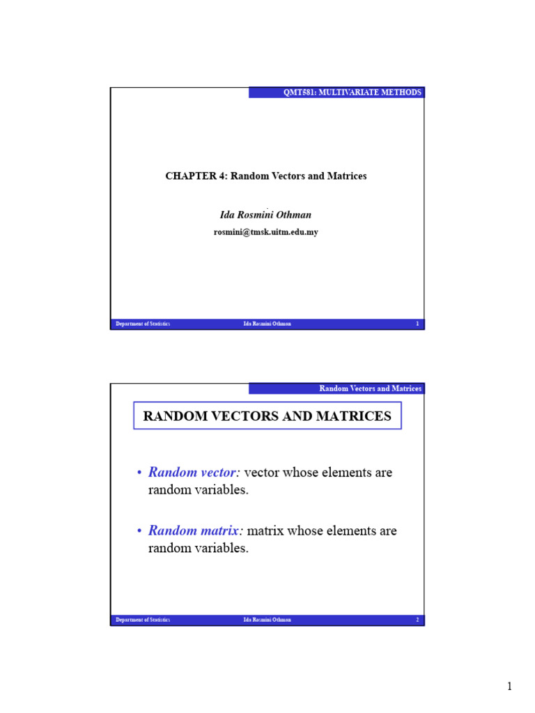 Chapter4 (Random Vectors and Matrices) | PDF | Covariance Matrix | Mathematical Analysis