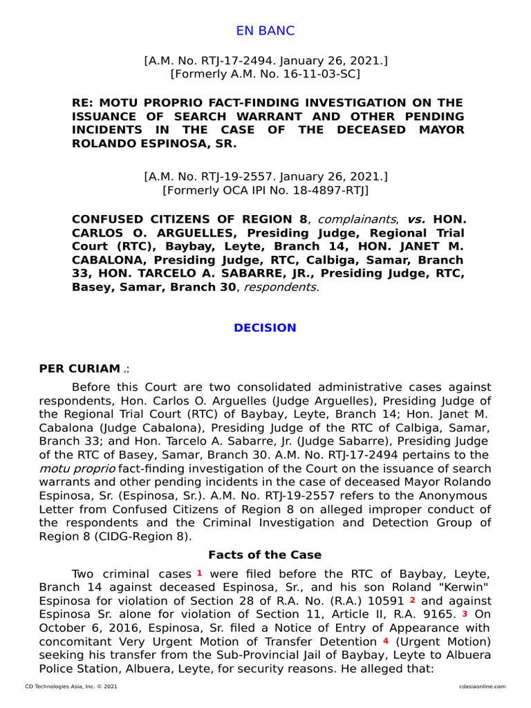 Motu Proprio Investigation of Espinosa Case | PDF | Prison | Search Warrant