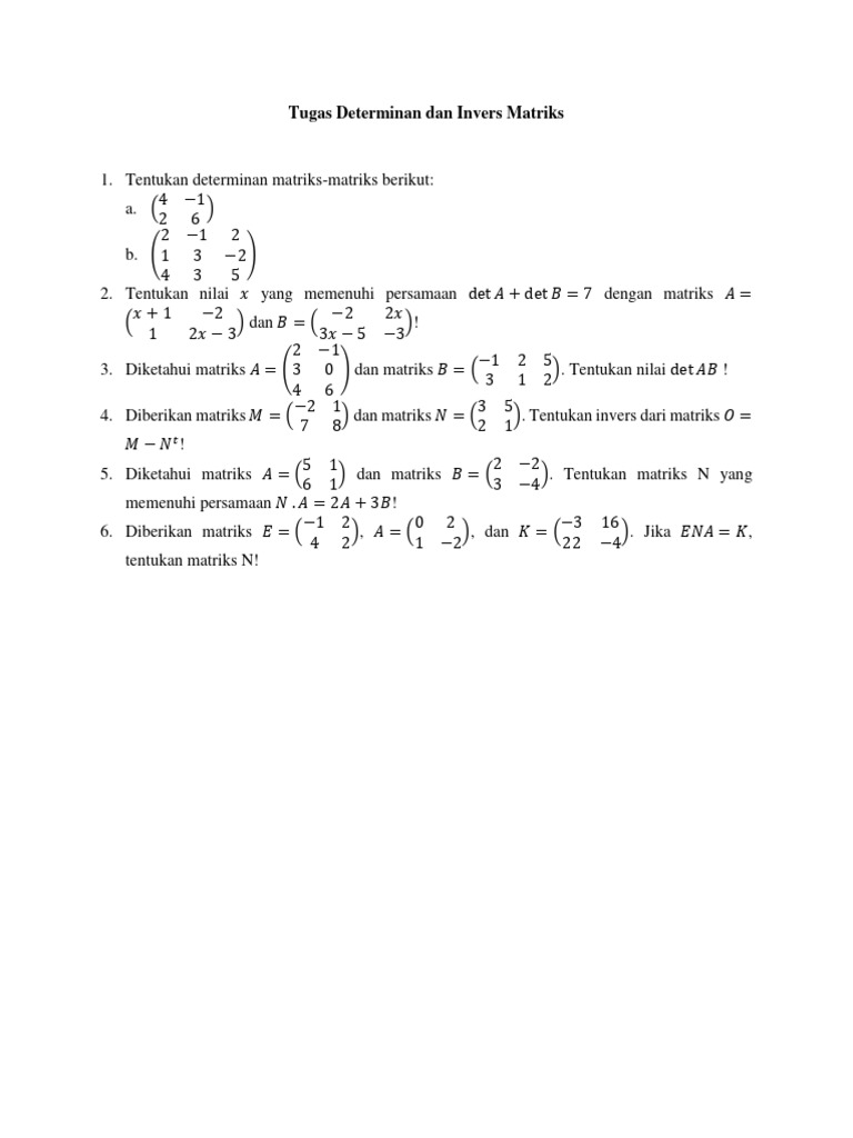 Tugas Determinan dan Invers Matriks | PDF