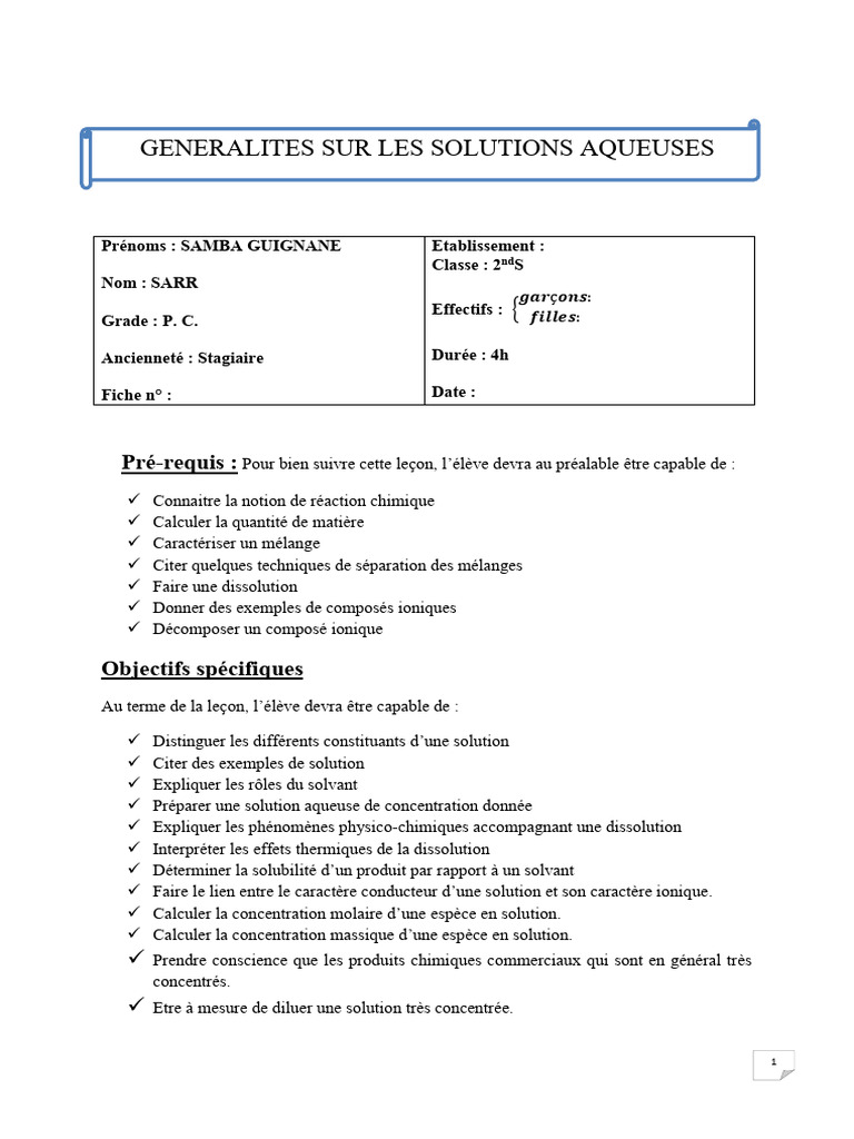 TD Solution Aqueuse | PDF