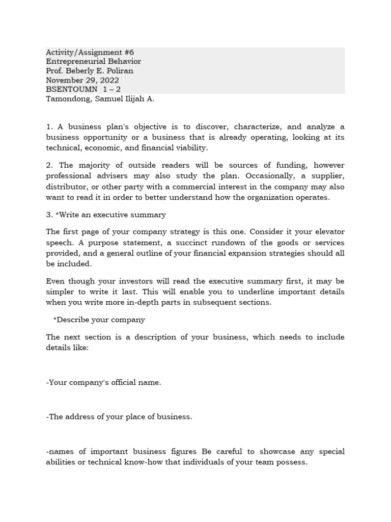 #6 TAMONDONG, SAMUEL ILIJAH A. BS-Entrep 1-2 - (Entrepreneurial ...