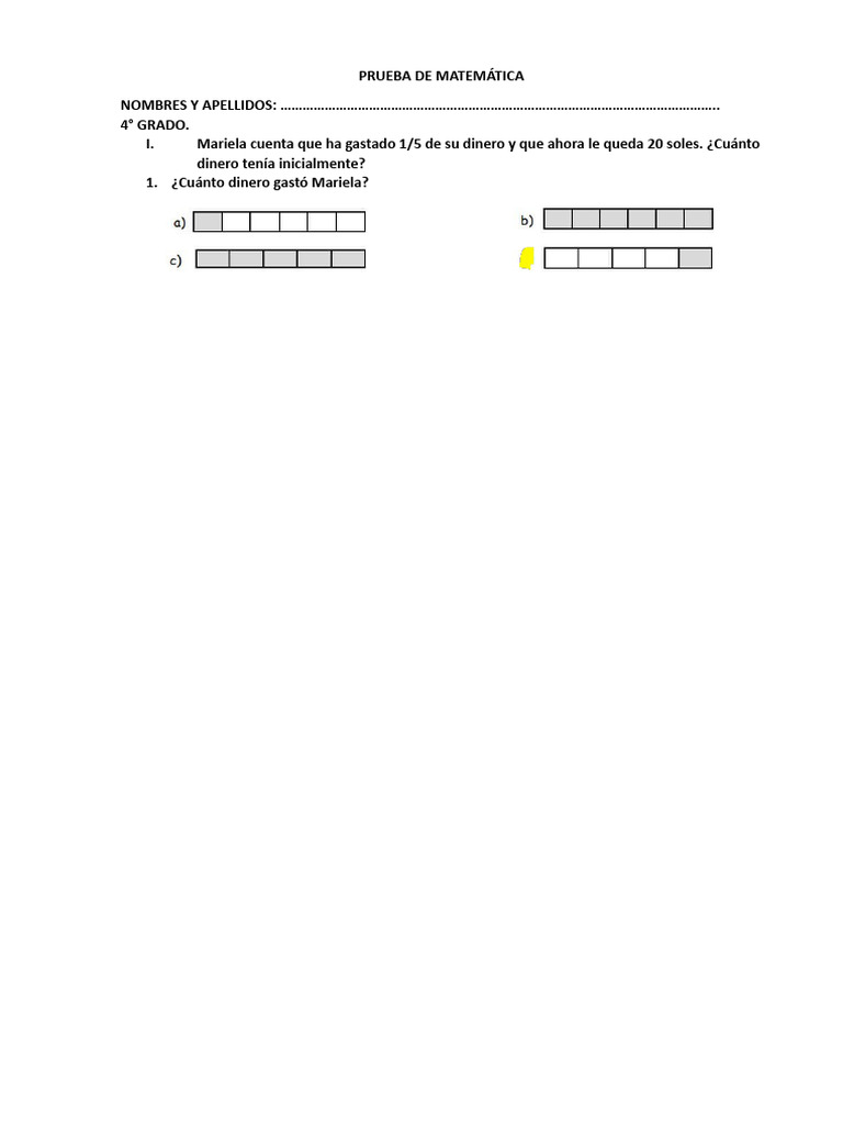 Prueba de Matemática 4° | PDF
